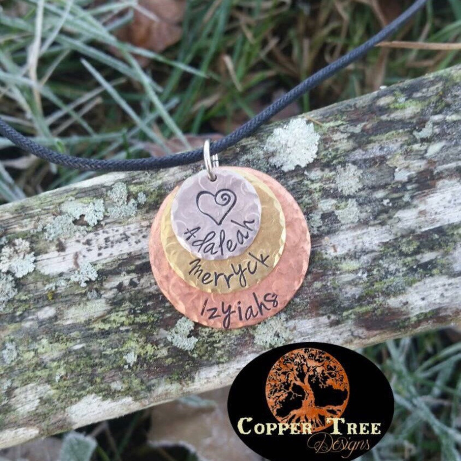 3 Tier Round Hand Stamped Pendant - Three Layered Necklace Handmade ...