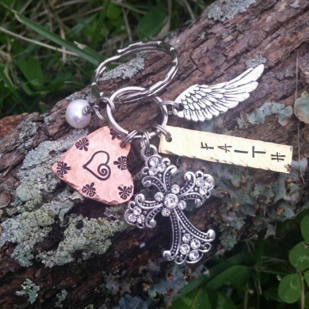 Rhinestone Cross Keychain – Personalized Hand Stamped Charm, Mixed ...