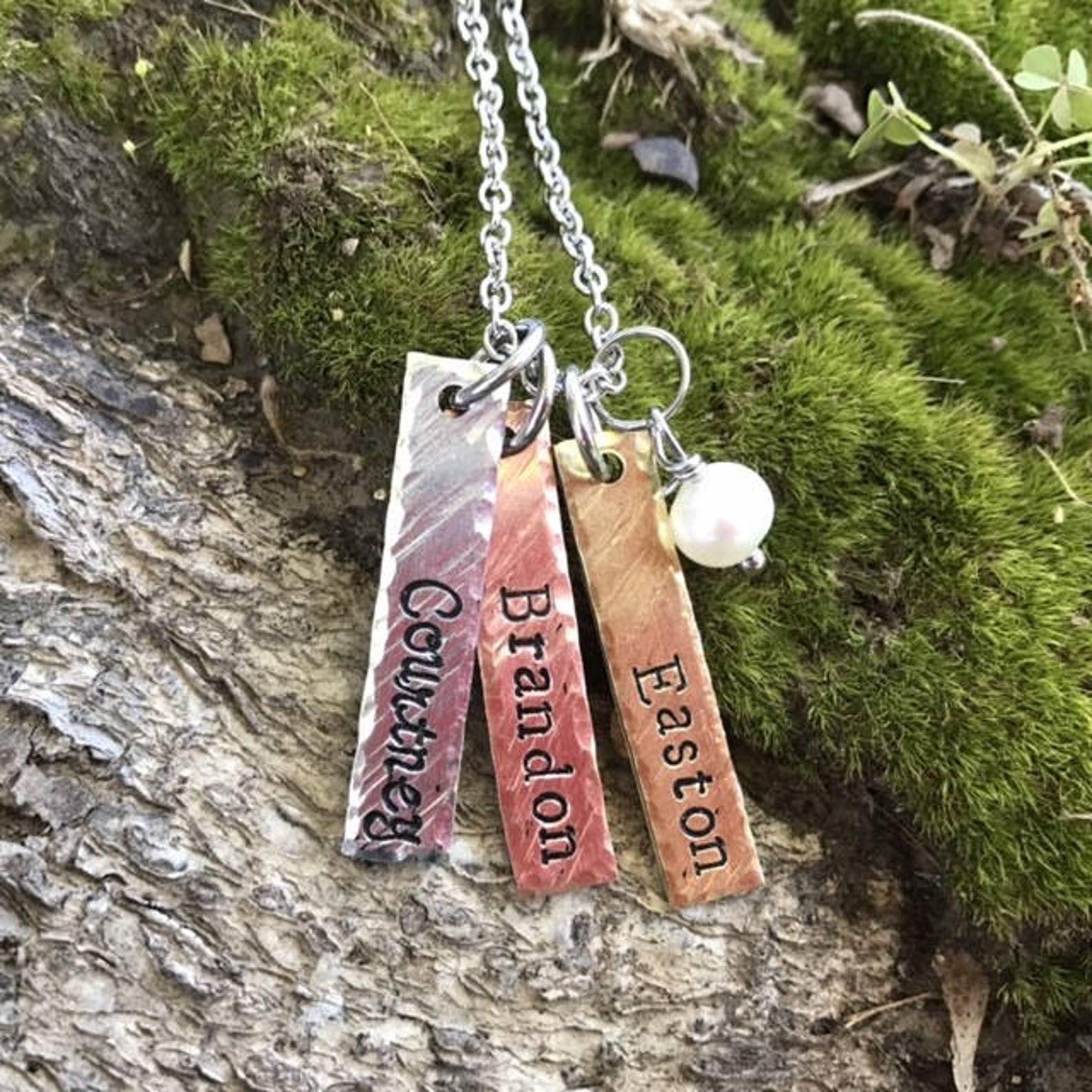 Mixed Metal Handstamped Name Tag Necklace Hand Stamped | Etsy