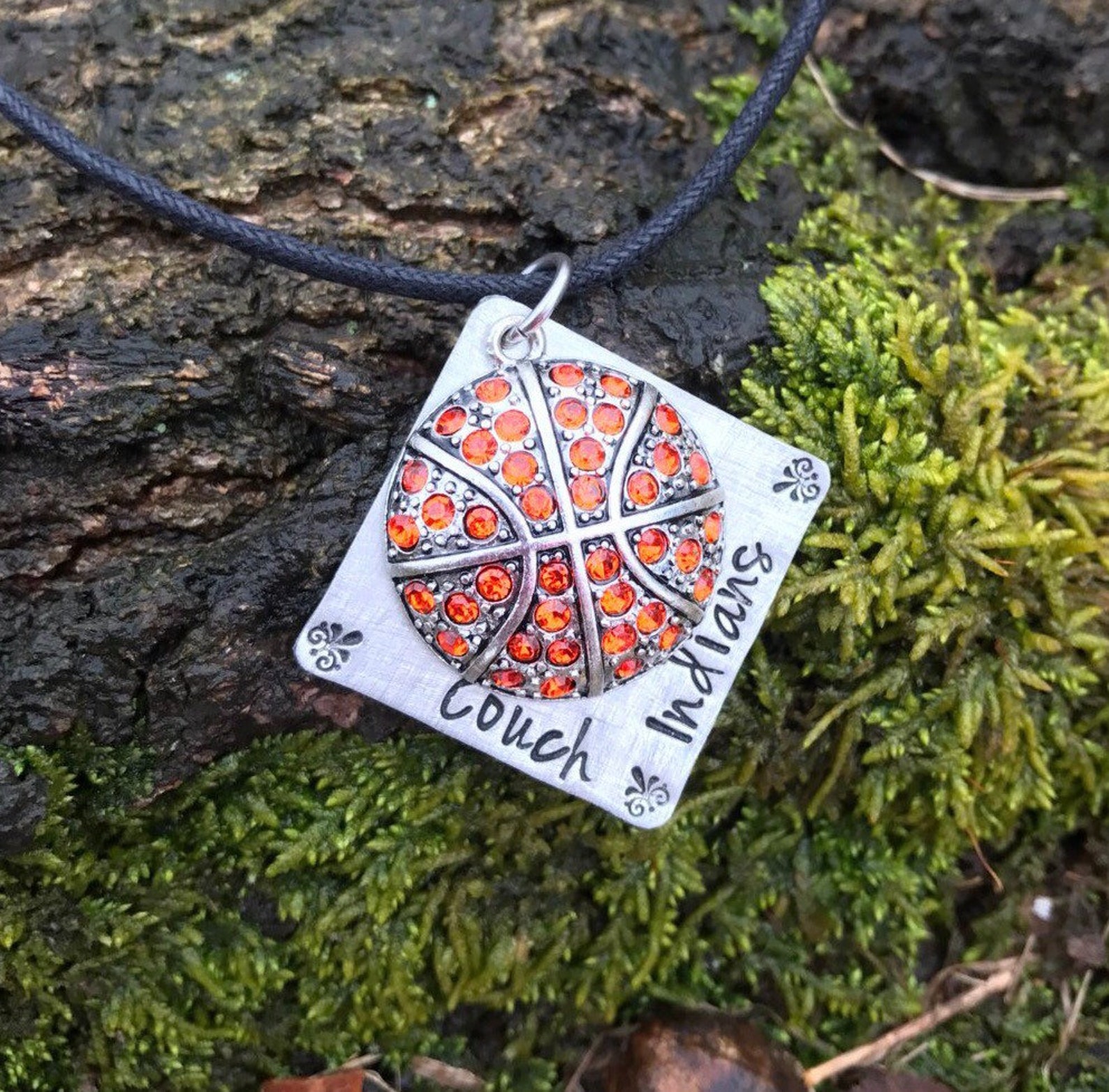 Rhinestone Sport Ball Pendant with Personalized square washer | Etsy