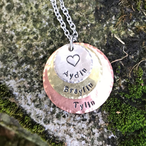 3 Tier Round Hand Stamped Pendant Three Layered Necklace | Etsy