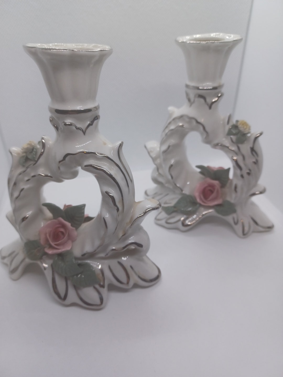 Beautiful Victorian Style Dresden Candlestick Holders Set - Etsy