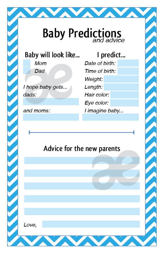 Printable Baby Shower Activity: Baby Predictions Instant Download Teal ...