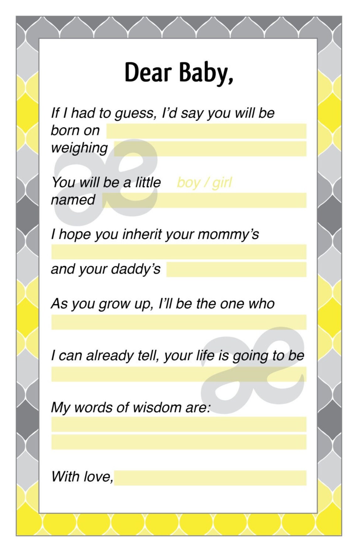 Printable Baby Shower Activity: Dear Baby Letter - Instant Download ...