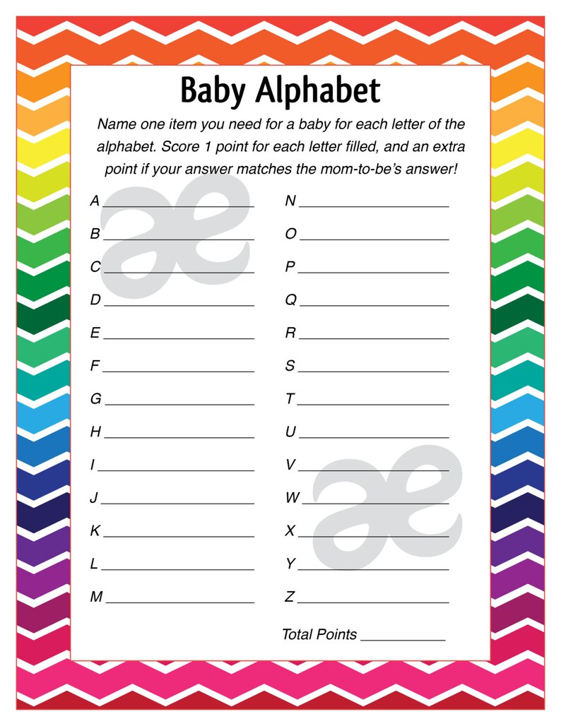 Printable Shower Game Baby Alphabet Instant Download Etsy Printable Shower Game Baby Alphabet Instant Download Etsy