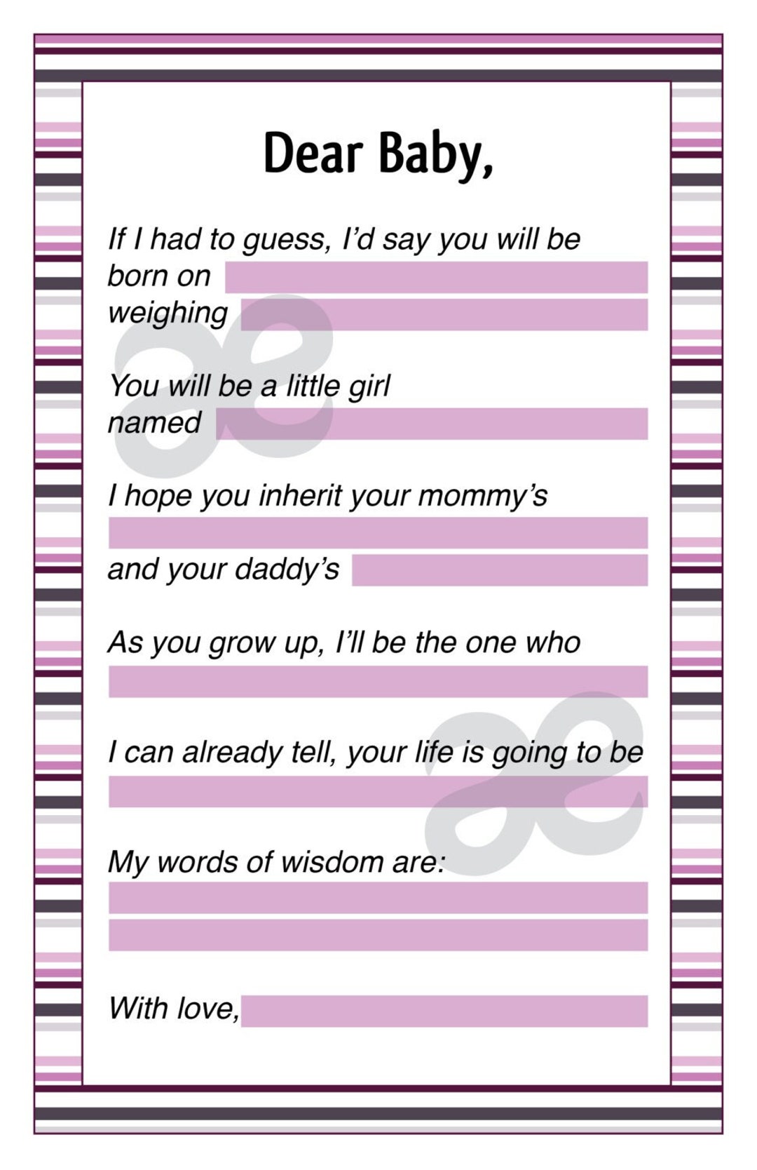 Printable Baby Shower Activity: Dear Baby Letter - Instant Download ...