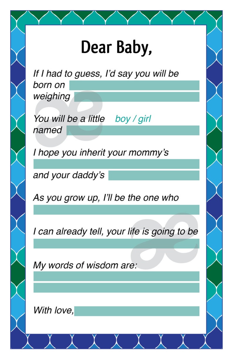 Printable Baby Shower Activity: Dear Baby Letter Instant Download Blue ...