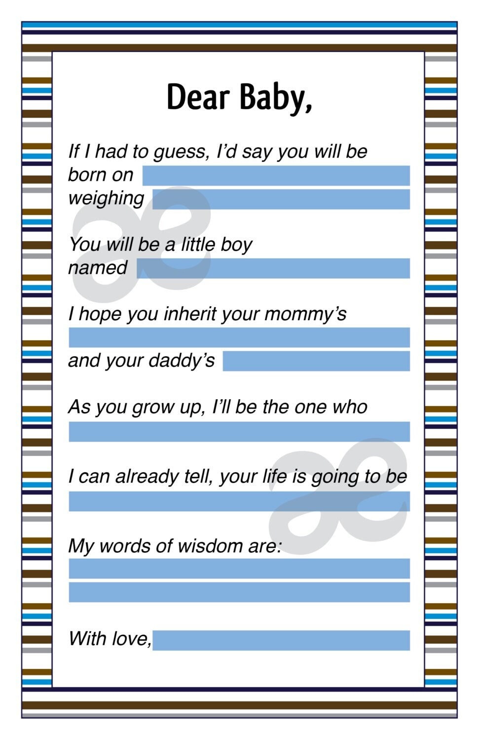 Printable Baby Shower Activity: Dear Baby Letter Instant Download Blue ...