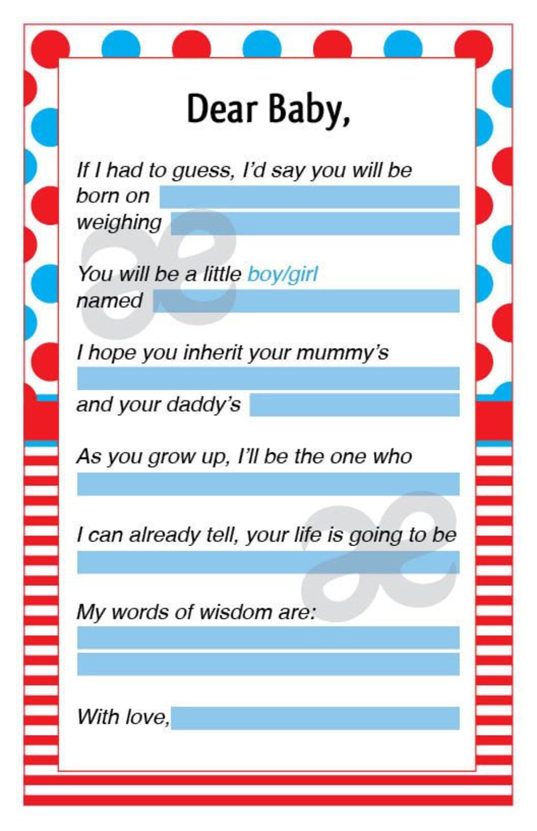 Printable Baby Shower Activity: Dear Baby Letter - Instant Download ...