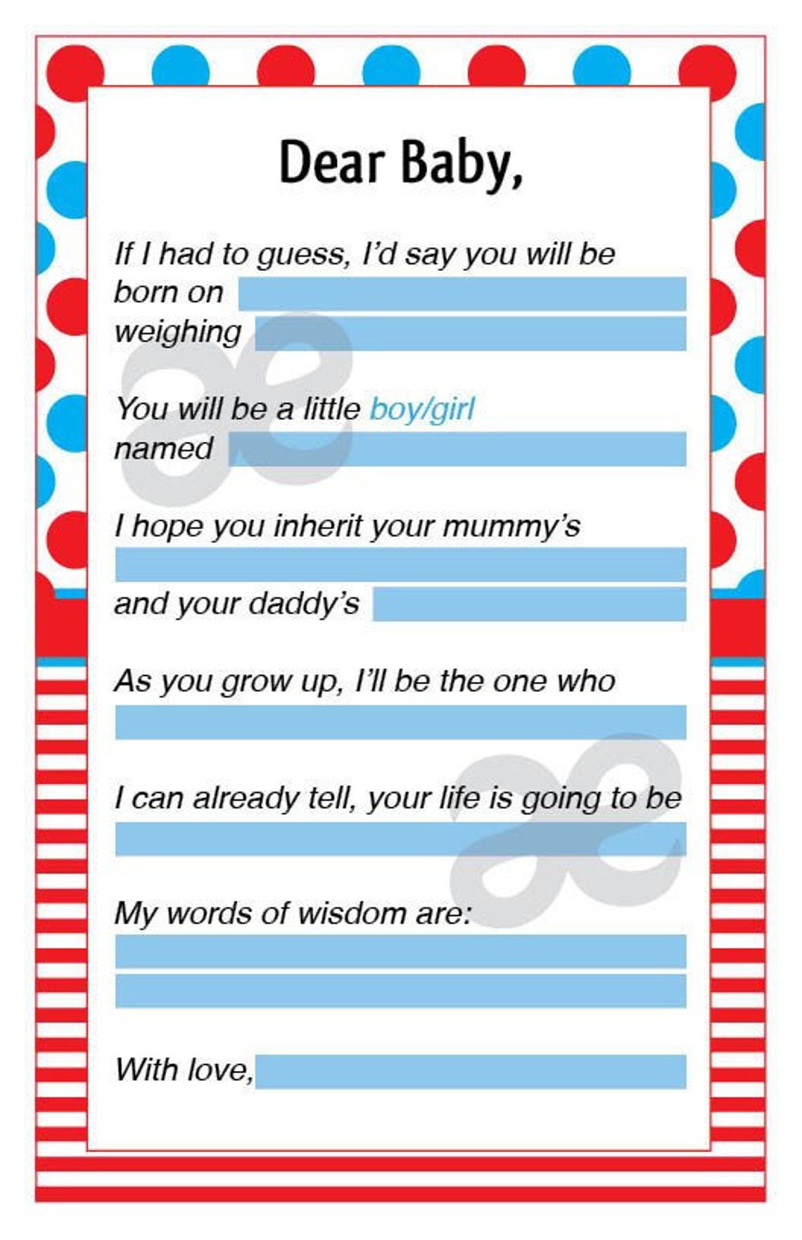 Printable Baby Shower Activity: Dear Baby Letter - Instant Download ...