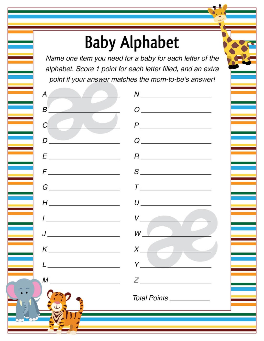 Printable Shower Game: Baby Alphabet - Instant Download Jungle - Etsy