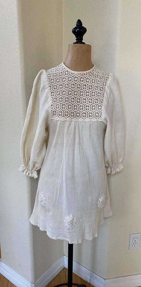 Vintage 1960s Gauze Mini Dress Made in Greece Small - Gem