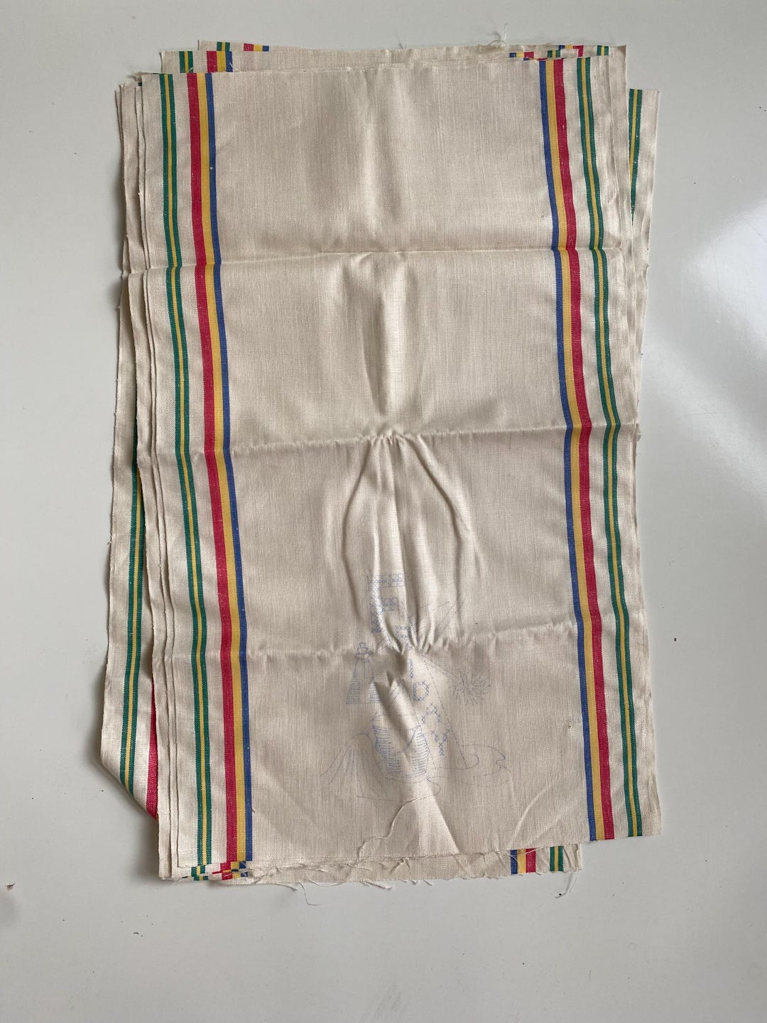 Vintage 1950s Tea Towel Fabric With Embroidery Patterns Days of the ...