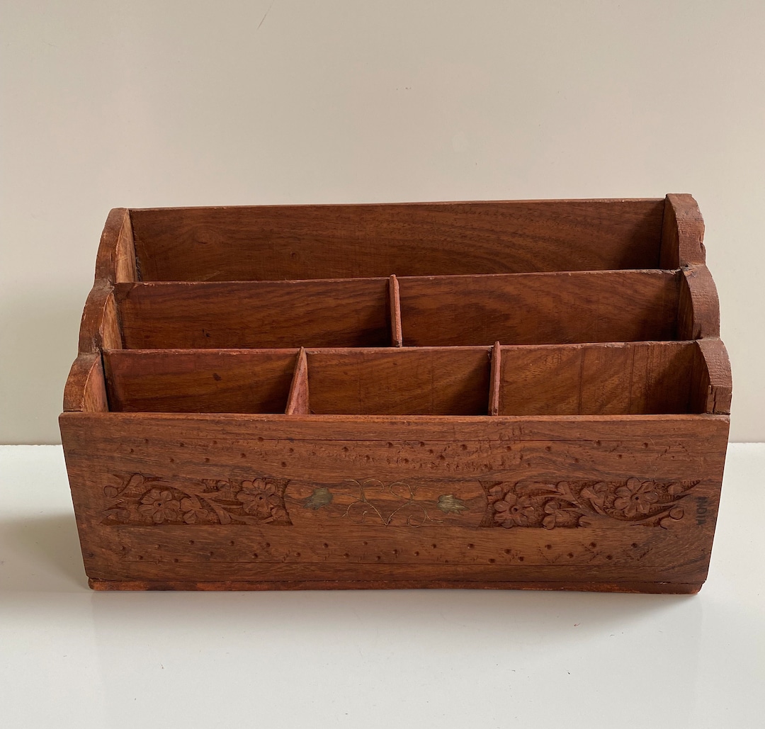 Vintage Carved Wood Desk Caddy 1970s India - Etsy