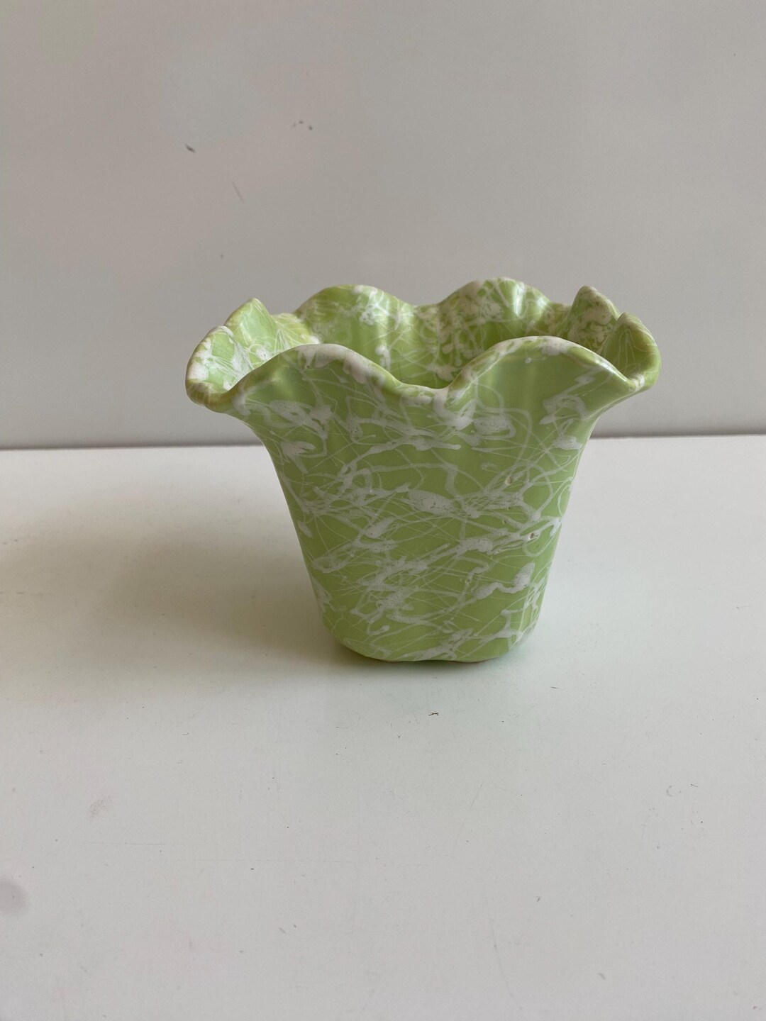 Vintage Shawnee Green Spatter Glaze Pottery Planter Square With Fluted ...
