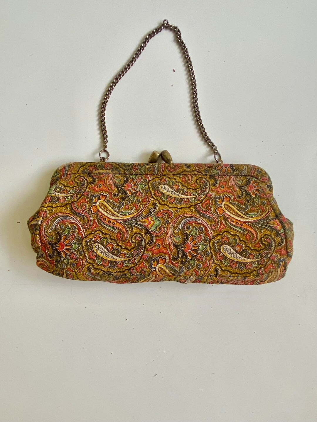 Vintage 1960s Paisley Fabric Handbag With Chain Handle - Etsy