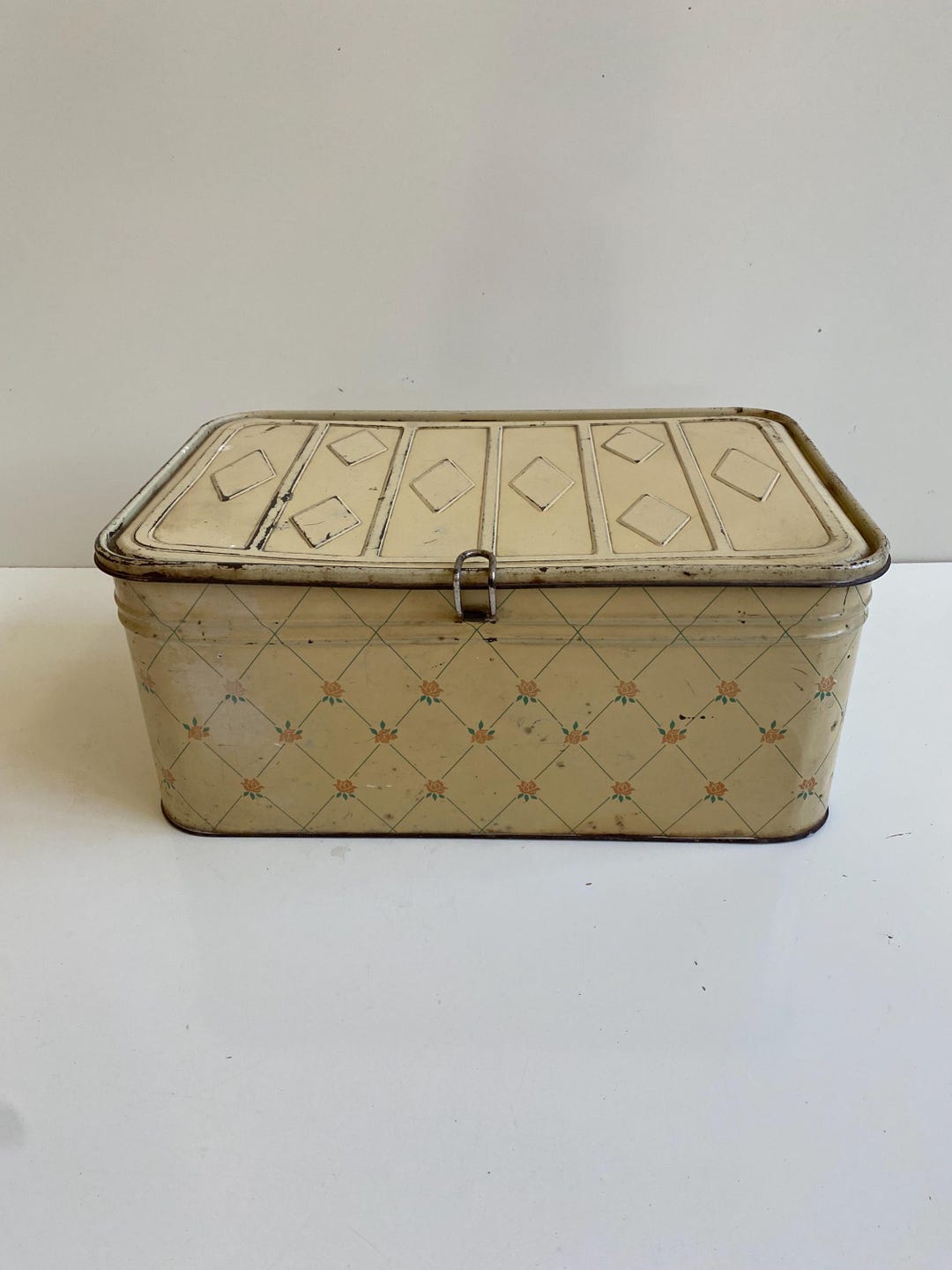 Vintage 1950s Tin Bread Box Yellow With Pink Flowers Large - Etsy