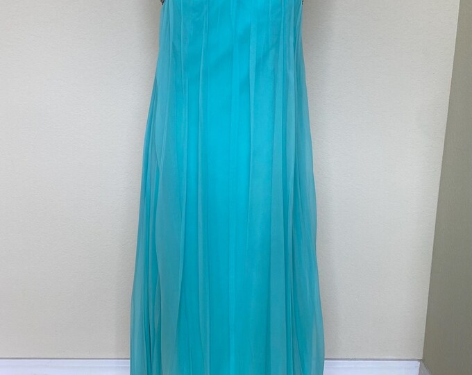 Vintage 1960s 70s Turquoise Chiffon Evening Gown With Sequin and Beaded ...