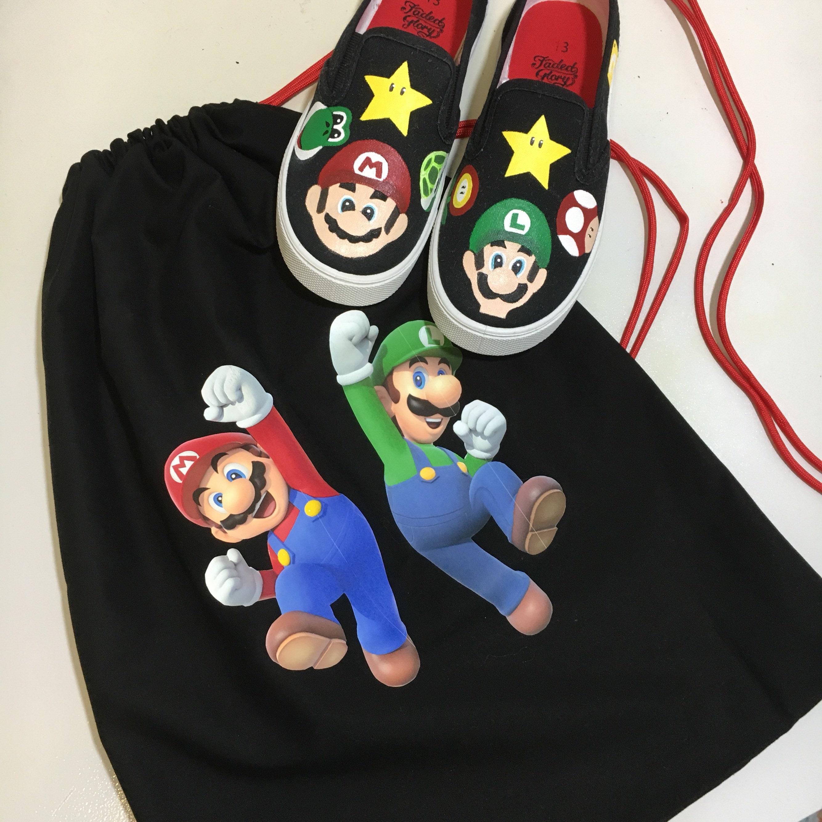 SALE LAST PAIR Super Mario Bros Mario Luigi and Friends Custom Painted ...