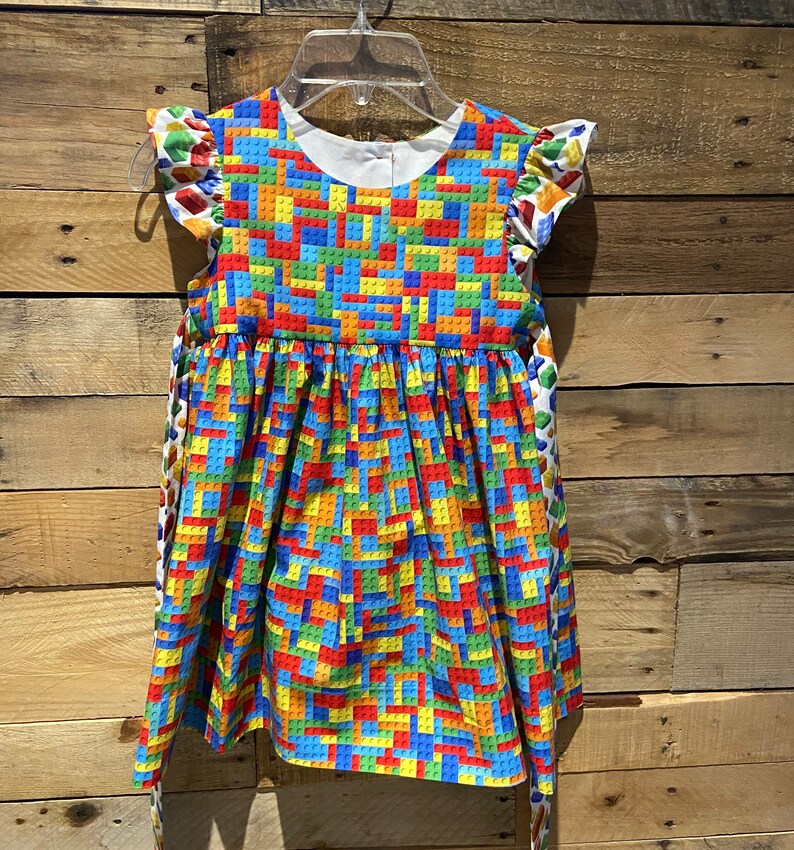 Building Block Girls Dress Flutter Sleeve Building Block - Etsy