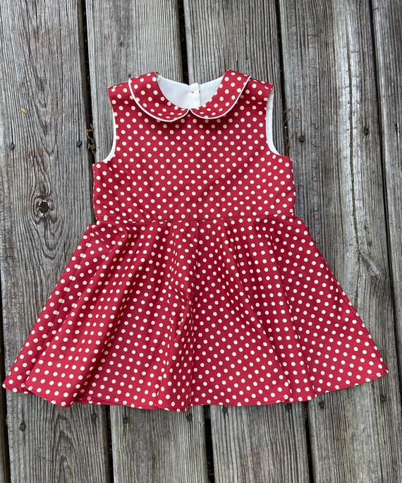 Red Polka Dot Peter Pan Collar Sleeveless Twirl Dress Red - Etsy