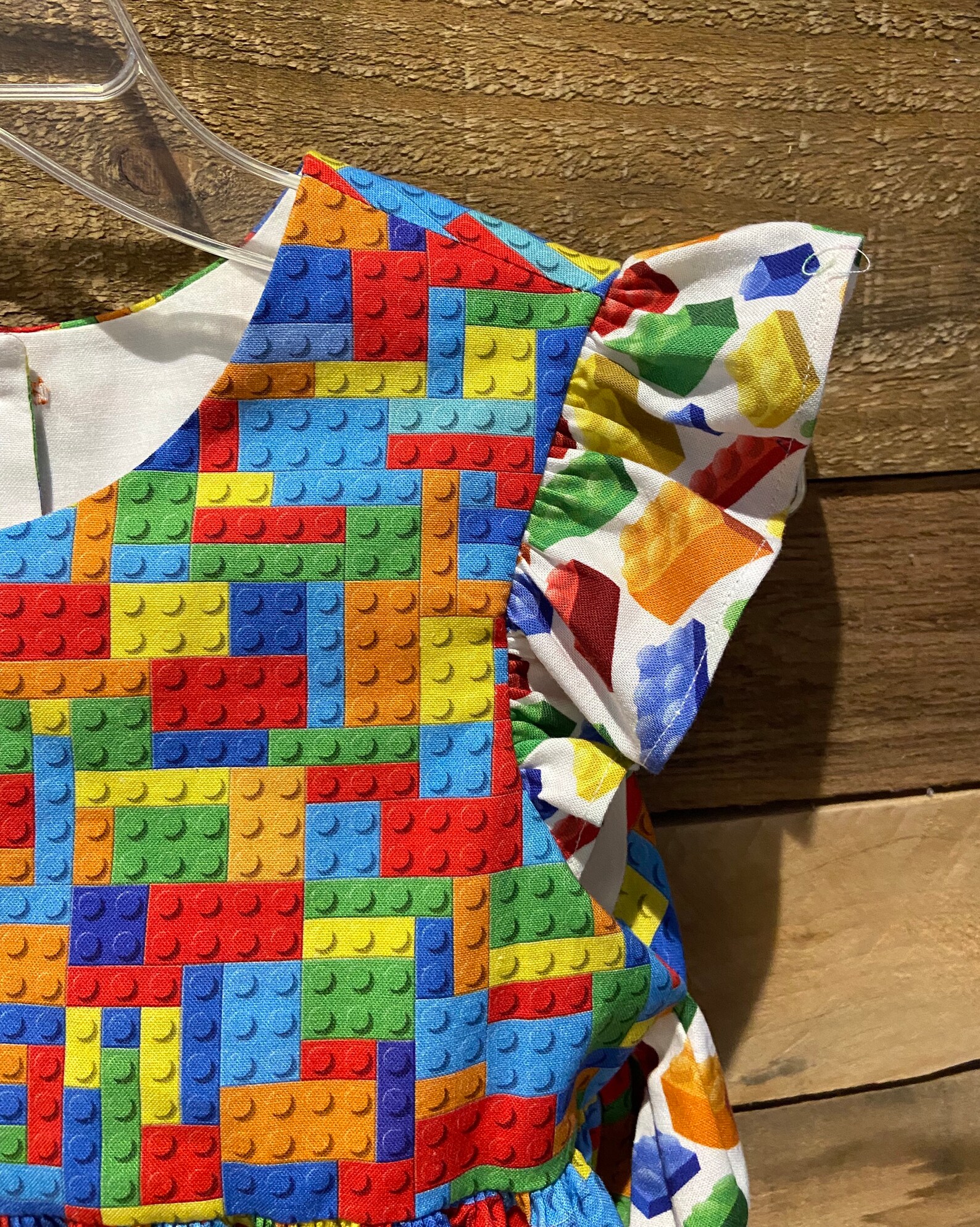 Building Block Girls Dress, Flutter Sleeve Building Block Dress, Retro ...