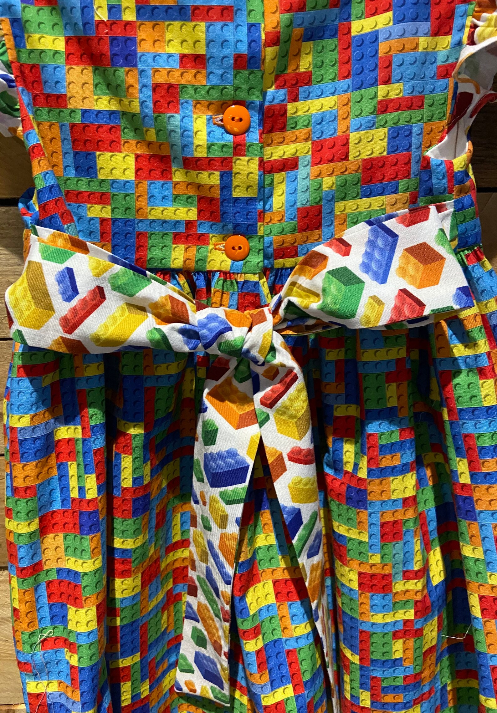 Building Block Girls Dress, Flutter Sleeve Building Block Dress, Retro ...