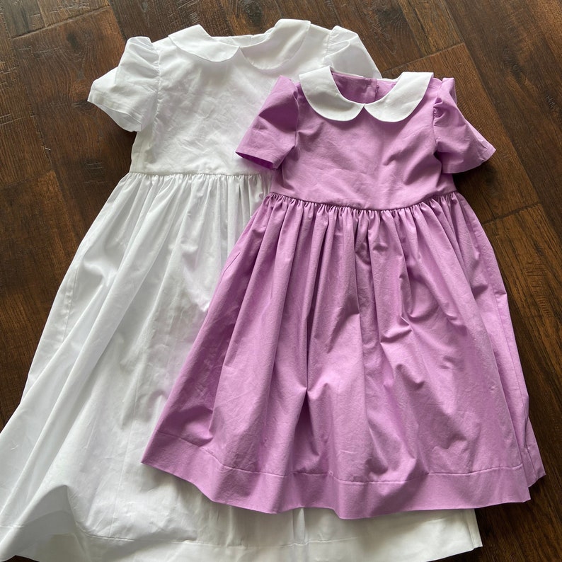 Girls Cotton Dress, Peter Pan Collar Dress Modest Mid Calf Length Girls ...