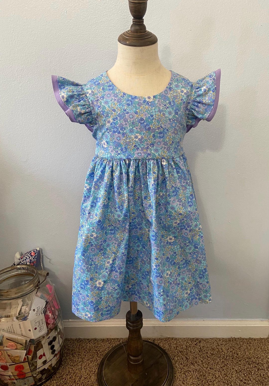 Toddler Blue Flower Flutter Sleeve Dress for Girls, Blue Floral, Easter ...