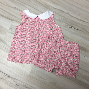 Pink Girls Top and Bloomer Set, Peter Pan Collar Top, Bloomer Set ...