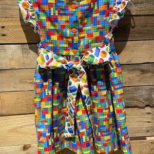 Building Block Girls Dress, Flutter Sleeve Building Block Dress, Retro ...