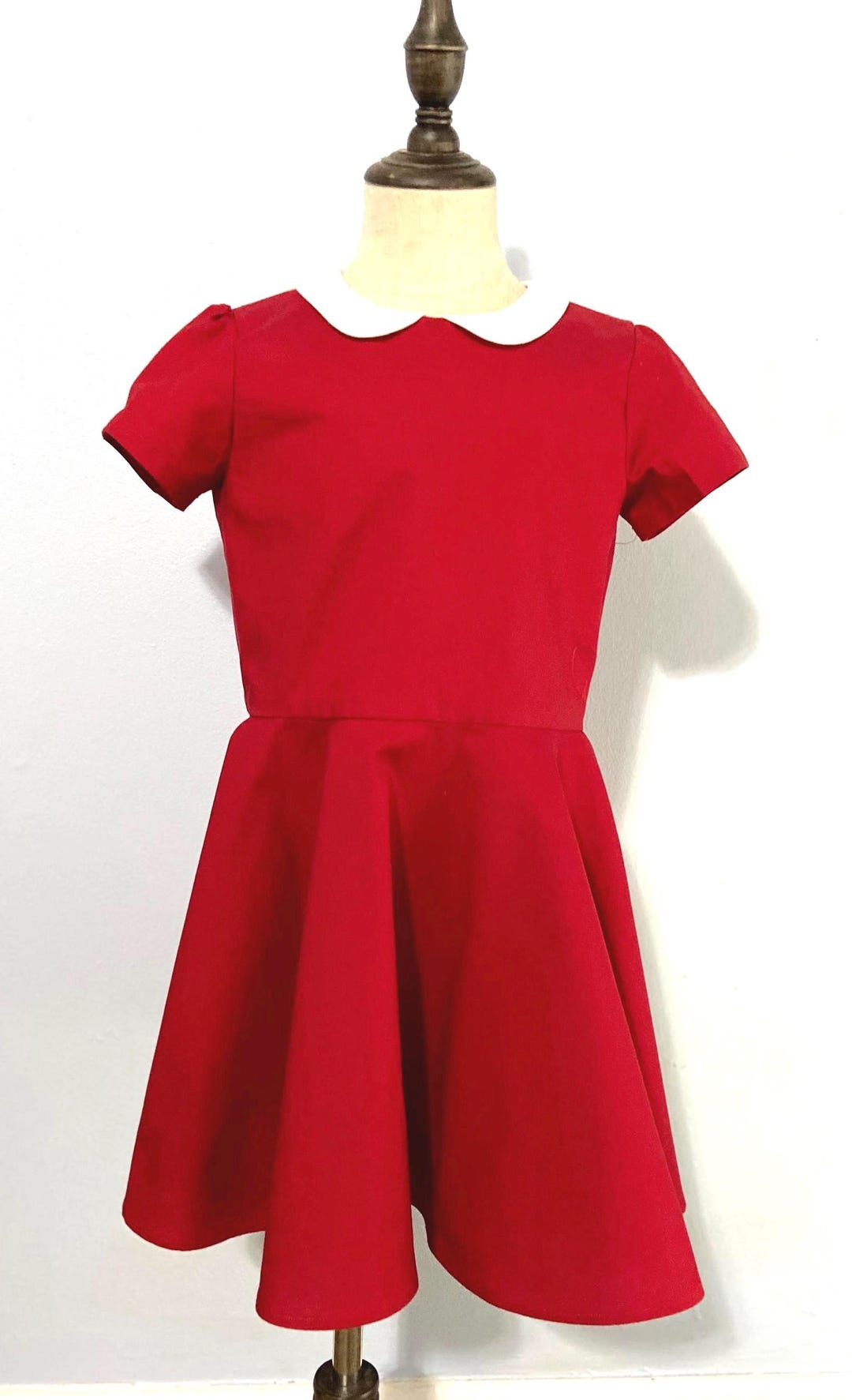 Red Peter Pan Collar Short Sleeved Twirl Dress, Red Dress With White ...