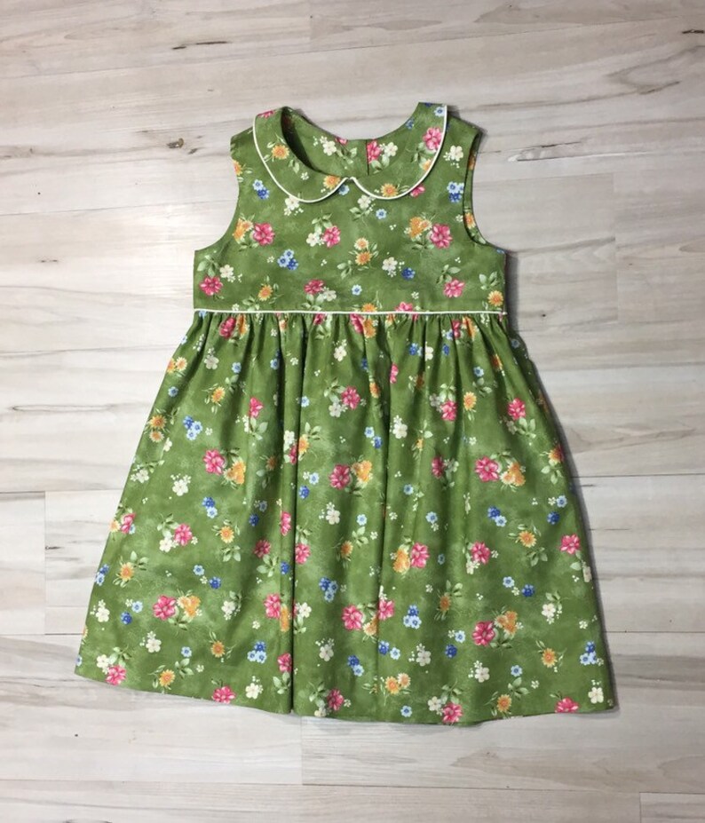 Green floral Peter pan collar dress Girls peterpan collar | Etsy