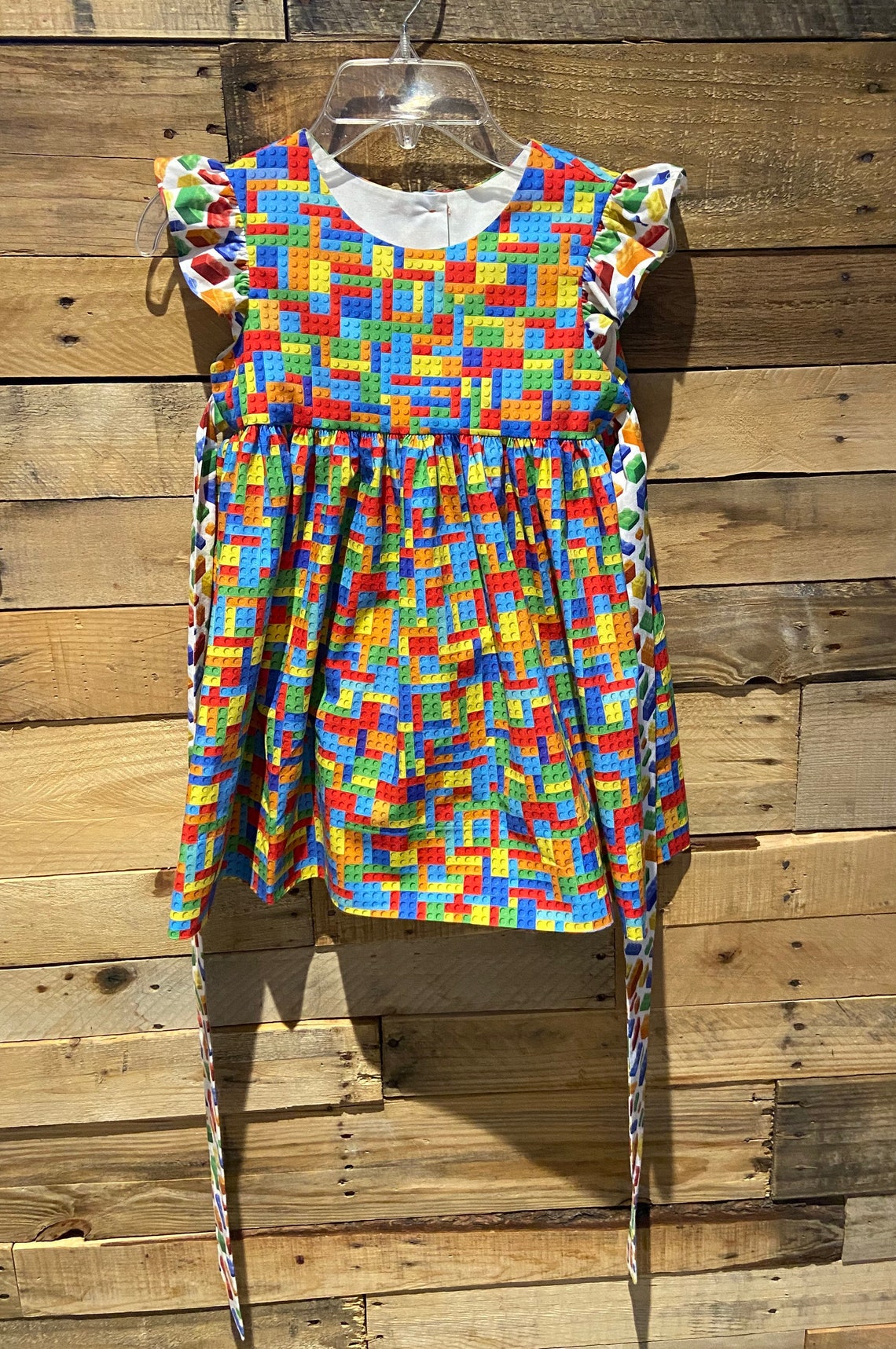 Building Block Girls Dress Flutter Sleeve Building Block - Etsy