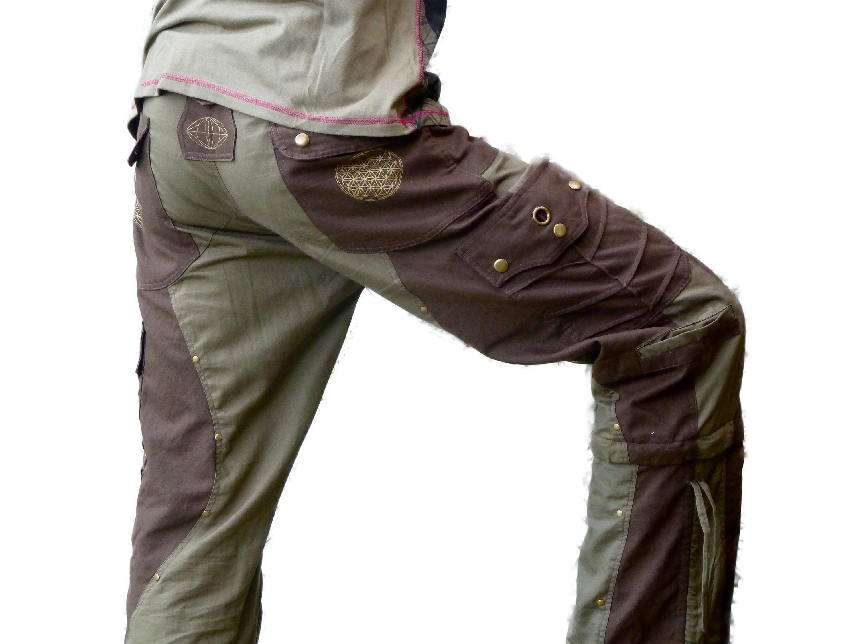 Mens Flower of Life Pants, Black & Grey, Adjustable Waist and Length ...