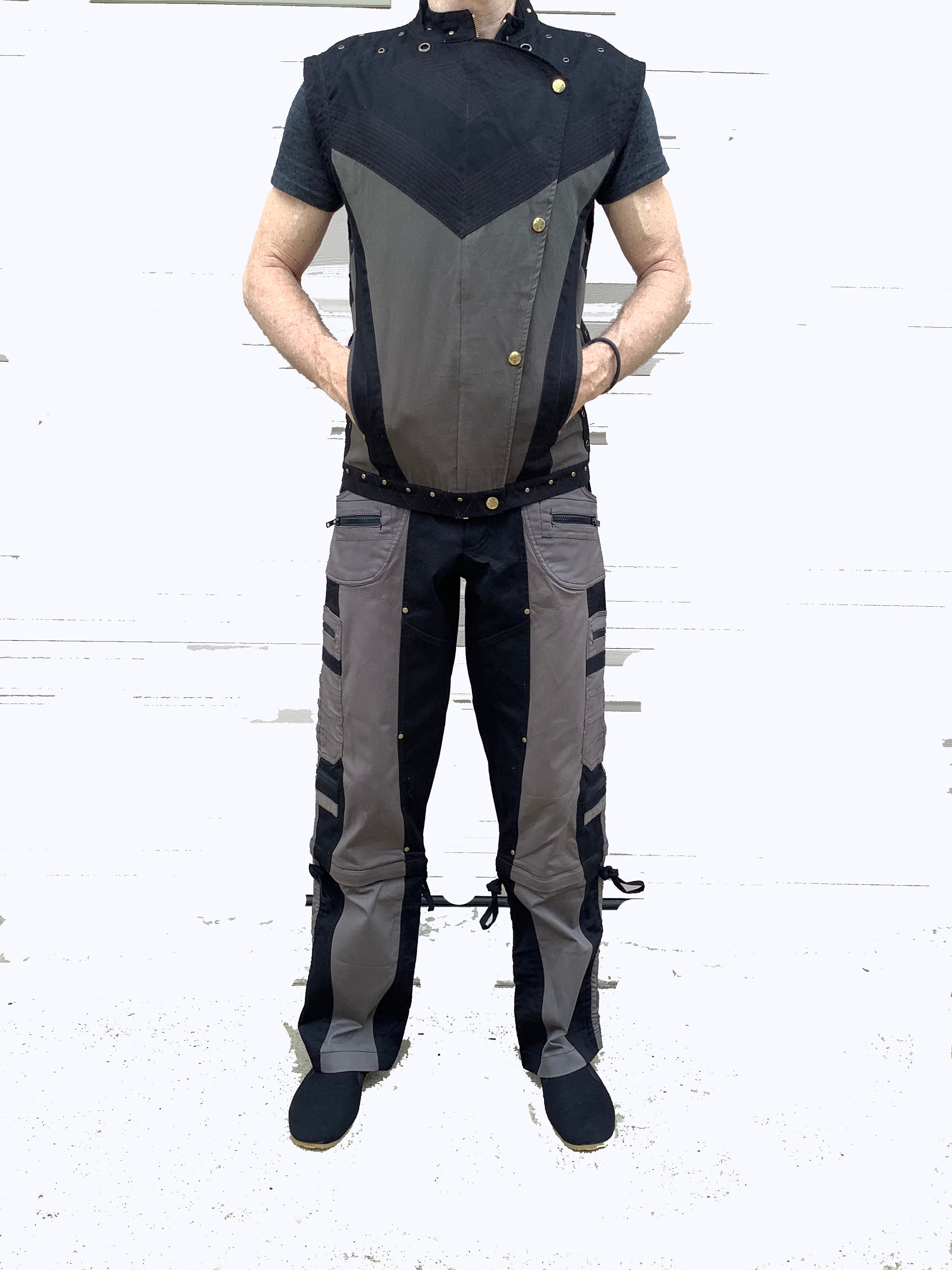 Mens Flower of Life Pants, Black & Grey, Adjustable Waist and Length ...