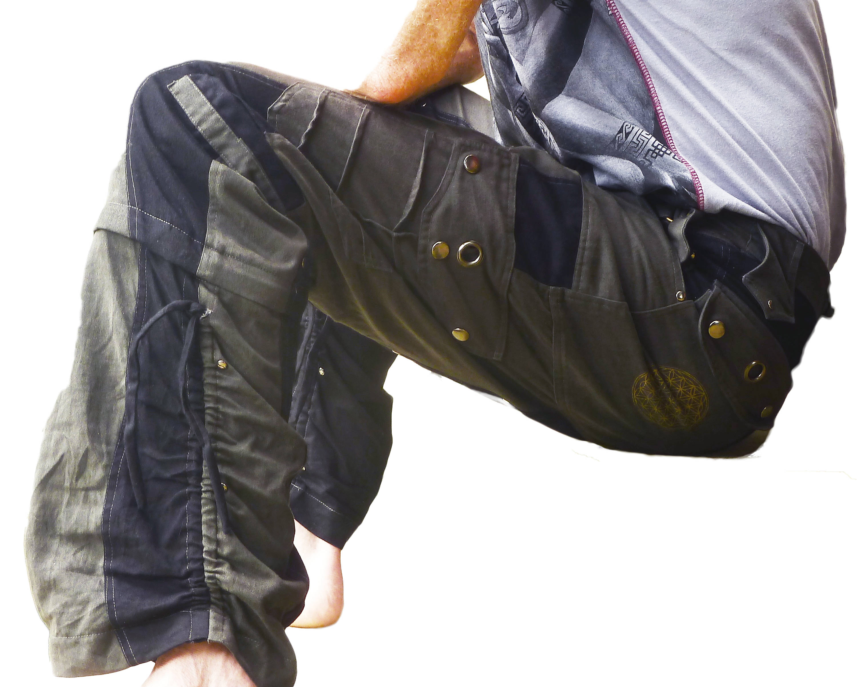 Mens Flower of Life Pants, Black & Grey, Adjustable Waist and Length ...