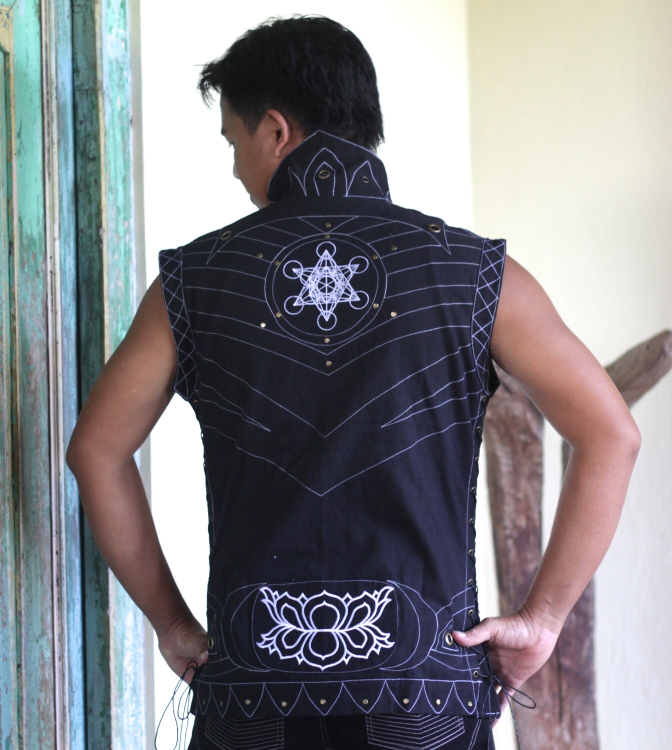 Men's Burning Man Metatron Star Gate Vest | Sacred G.| BLACK ...