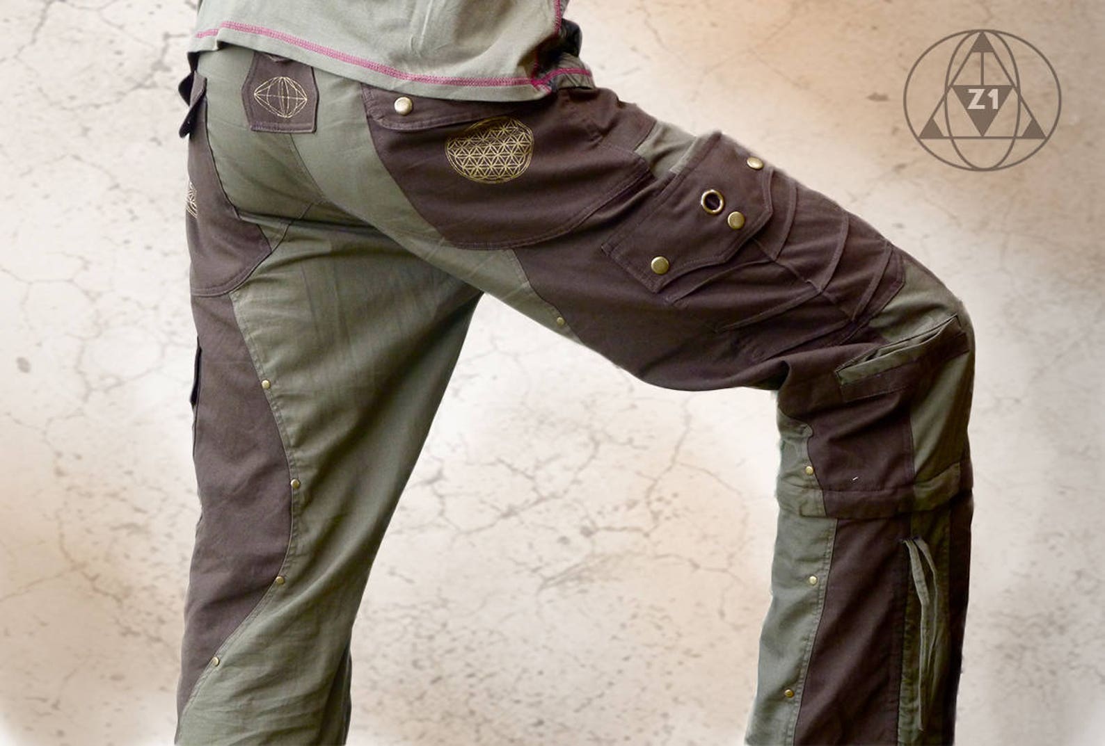 Mens Flower of Life Pants, Black & Grey, Adjustable Waist and Length ...