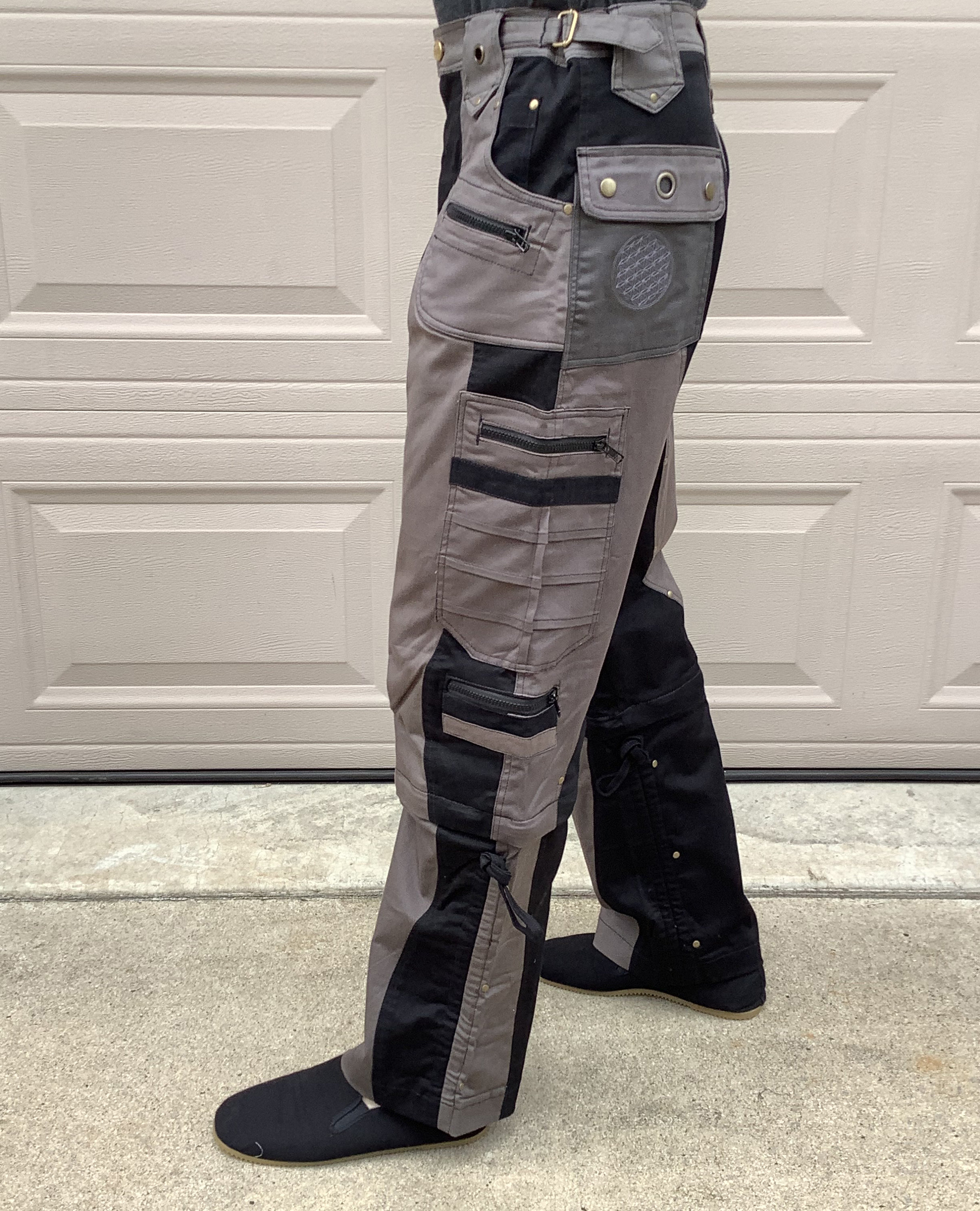 Mens Flower of Life Pants, Black & Grey, Adjustable Waist and Length ...