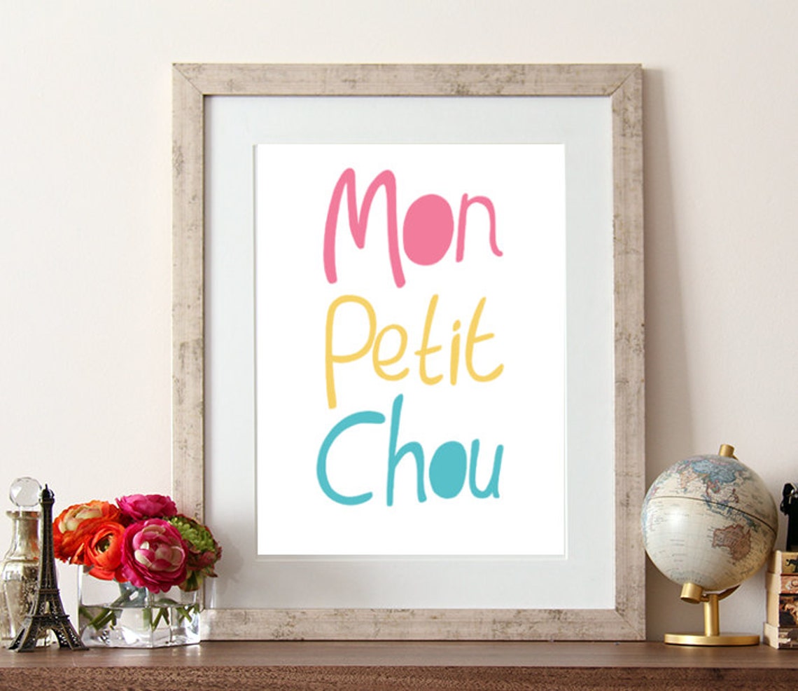 French Typography, French Love, Mon Petit Chou, Typographic Print ...