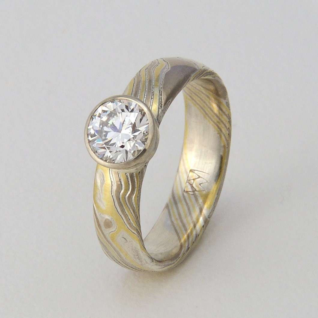 Custom Mokume Gane 18k Yellow Gold, 14k Palladium White Gold and Silver ...