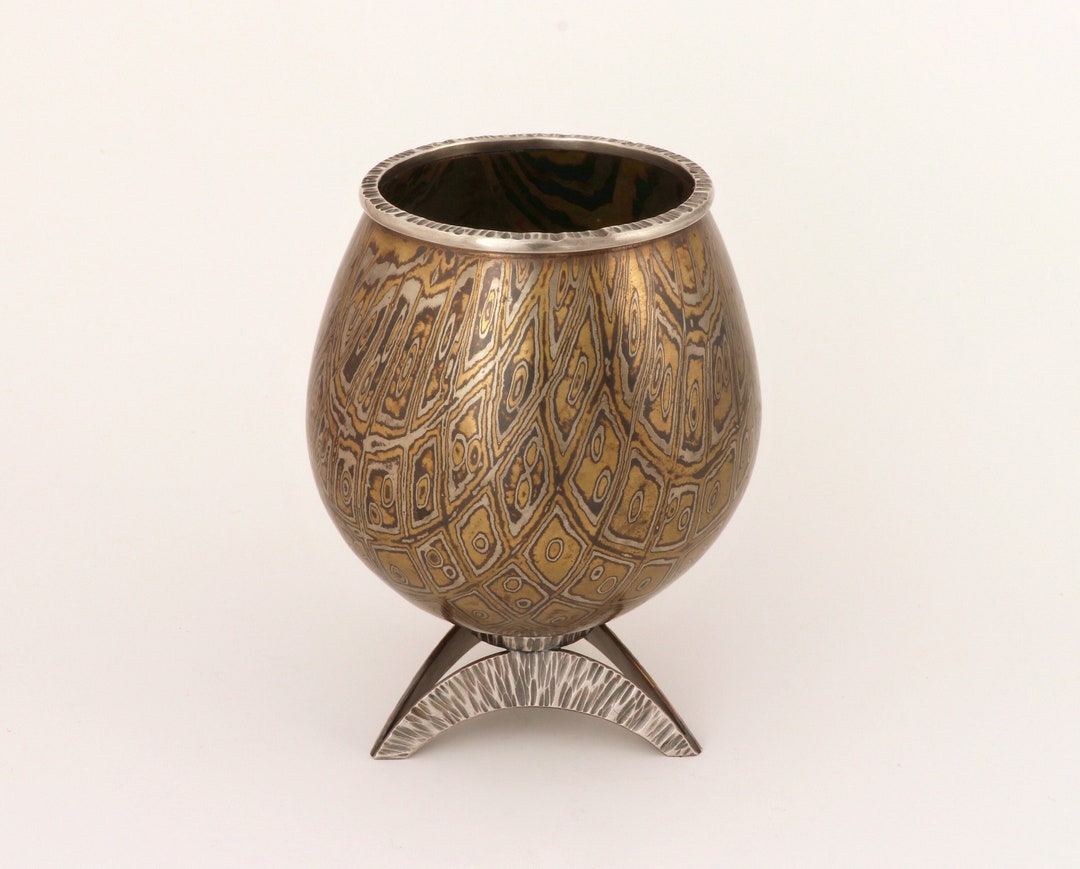Raised Mokume Gane Vessel; Chisel-patterned Copper, Nickel Silver and ...