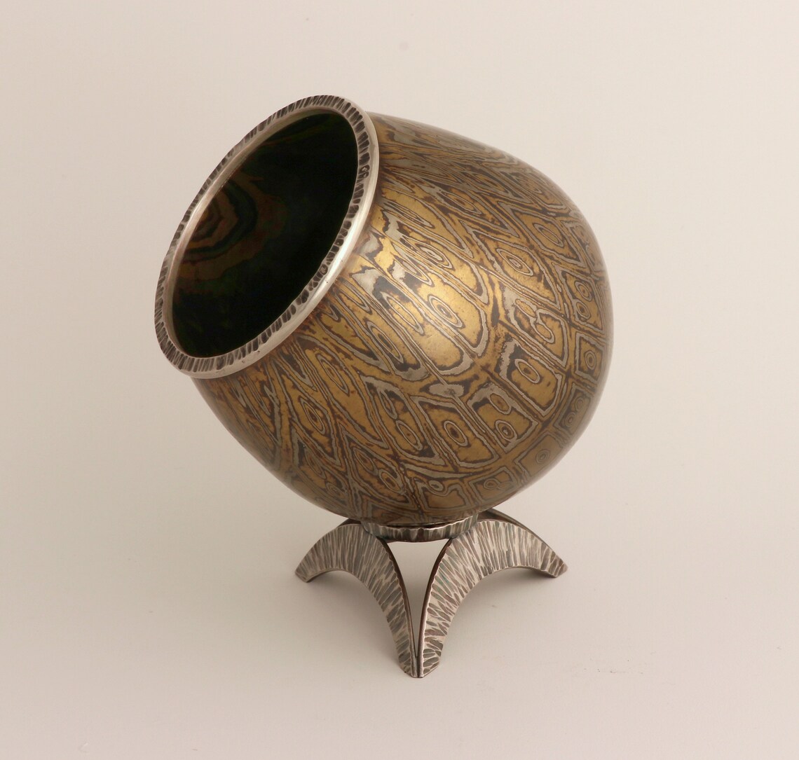 Raised Mokume Gane Vessel; Chisel-patterned Copper, Nickel Silver and ...