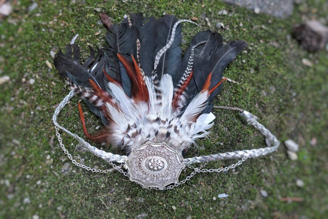 Tribal Warrior Headpiece, Burning Man Feather Headband, Festival Wear ...