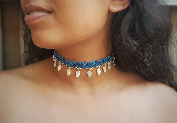 Macrame Choker Necklace Custom Colour Choker Gold or Silver | Etsy