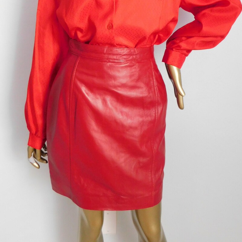 Red Leather Skirt - Etsy