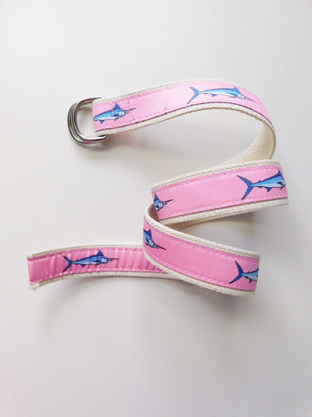 Vintage Blue Marlin Belt Pink Canvas Belt Sporty Fish Belt - Etsy