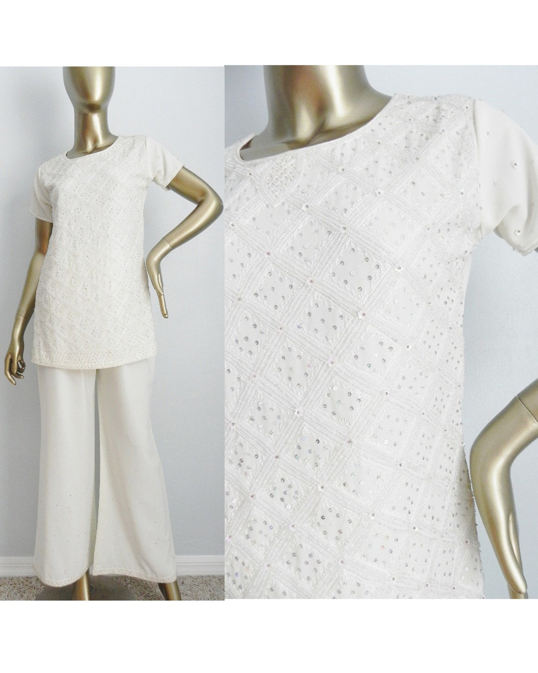 Vintage Ivory Beaded Pant Suit Pants and Tunic Set Mother of the Bride ...