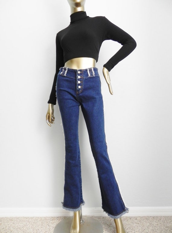 vintage flared leg jeans \ button fly jeans \ frayed … - Gem